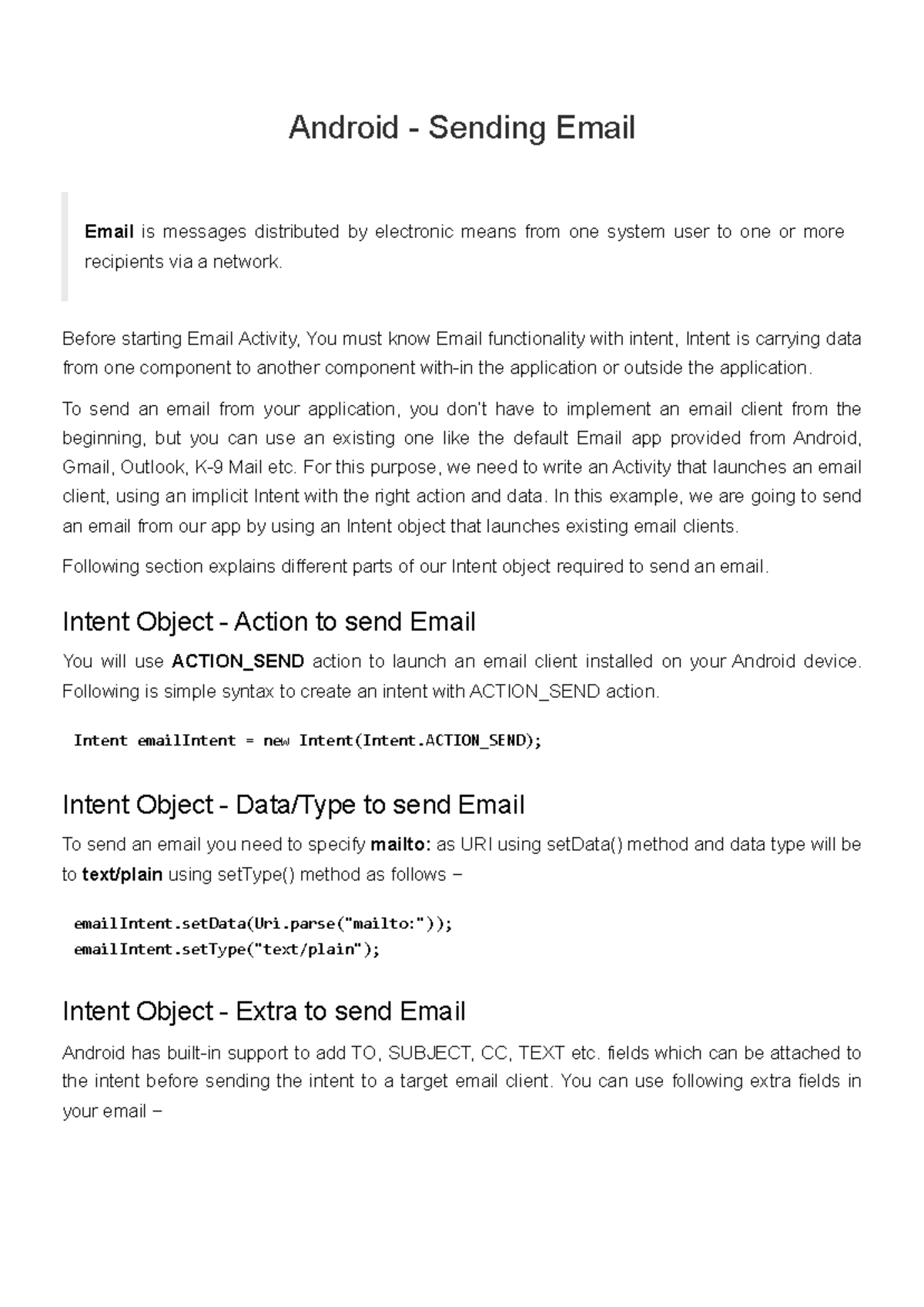 Android (CS101) Sending Email: Intent Implementation Guide - Studocu