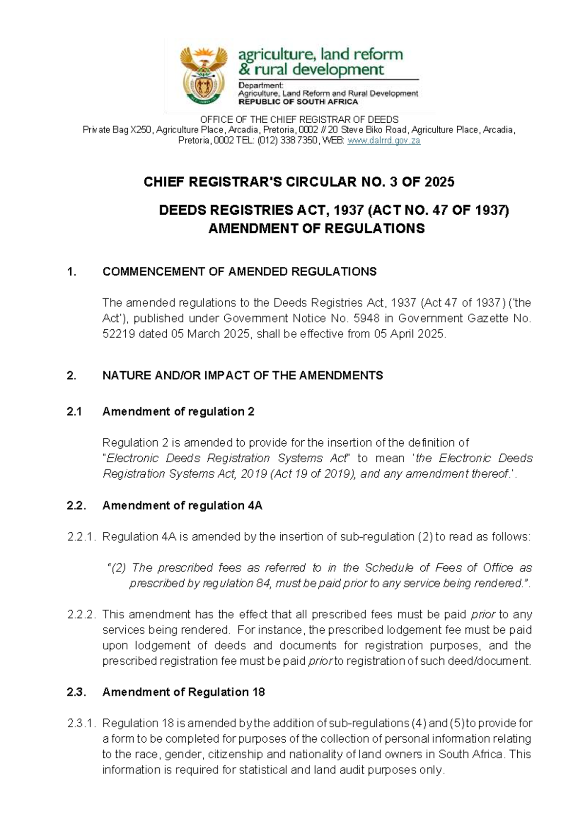 CRC 3 OF 2025: Amendments to Deeds Registries Act 47 of 1937 - Studocu