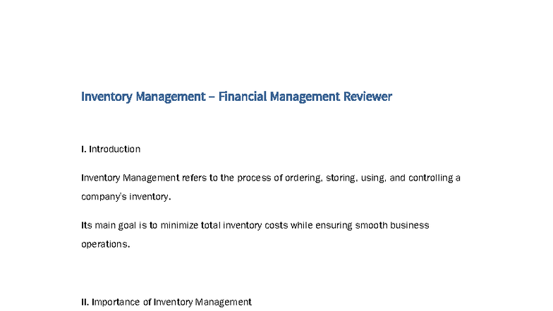 Inventory Management Financial Management Review Guide - Studocu