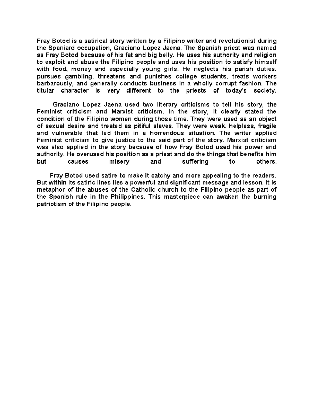 Fray Botod: A Satirical Critique of Spanish Priesthood in the ...