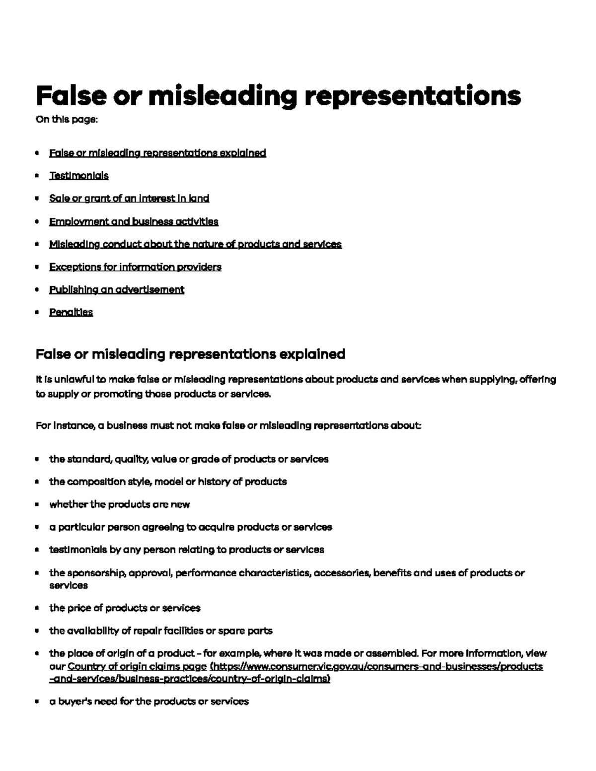 False or Misleading Representations: Regulations in Victoria, Australia ...