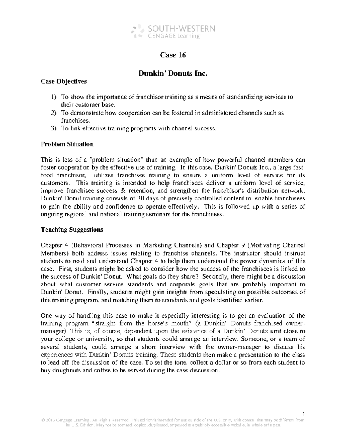 Case Study 16: Effective Franchise Training at Dunkin' Donuts Inc ...