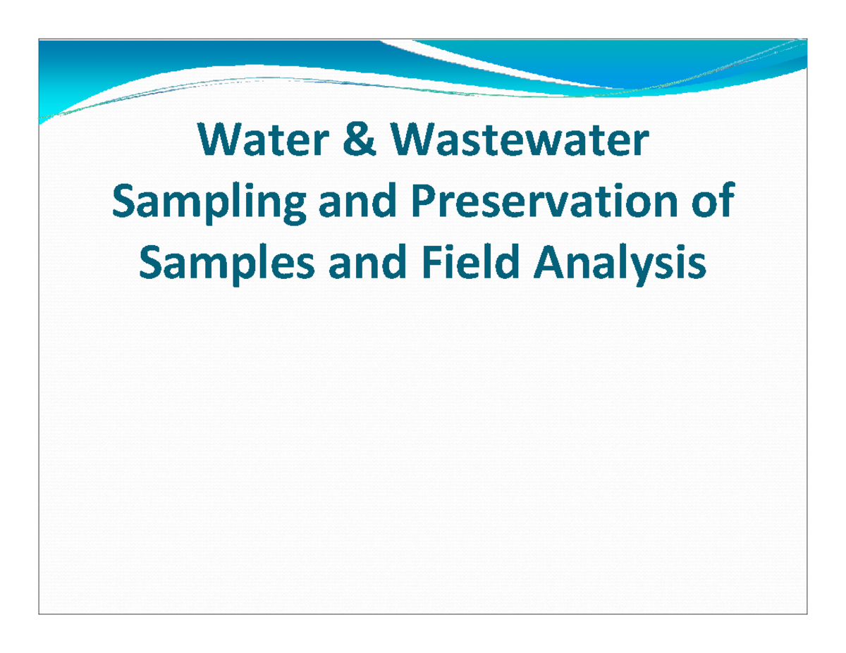 Water Sampling and Preservation Techniques: A Comprehensive Guide - Studocu