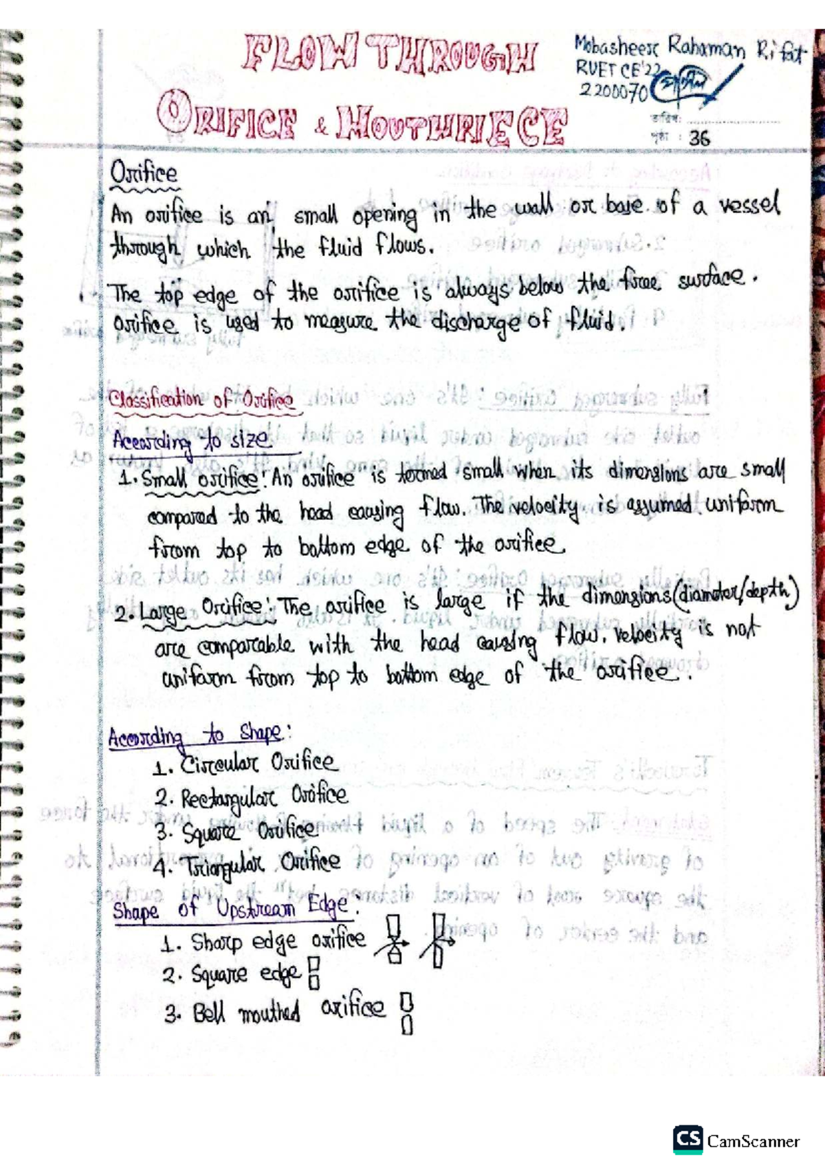 Flow Through Orifice & Mouthpiece: CE22 Study Notes - Studocu