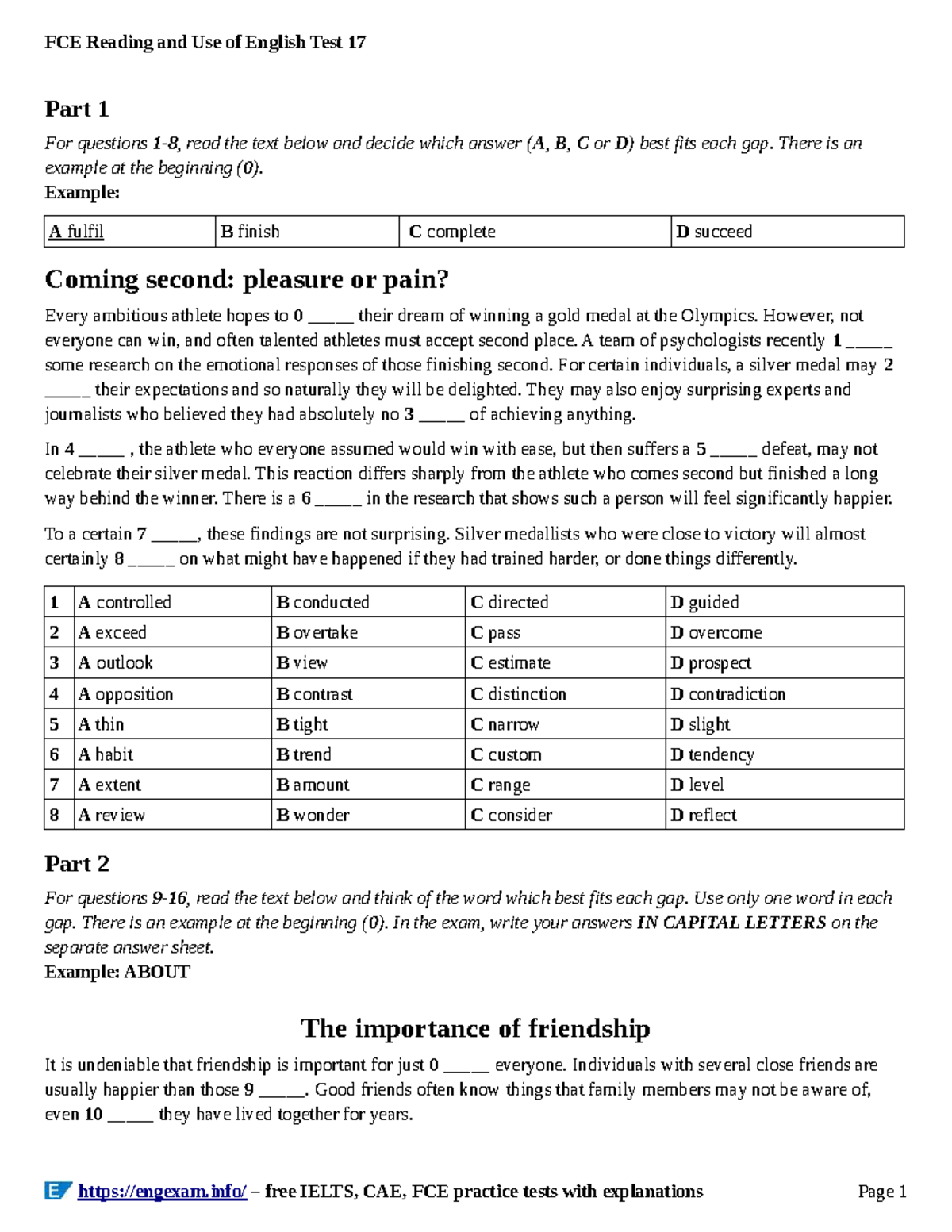 FCE Reading and Use of English Test 17: Comprehensive Practice Guide ...