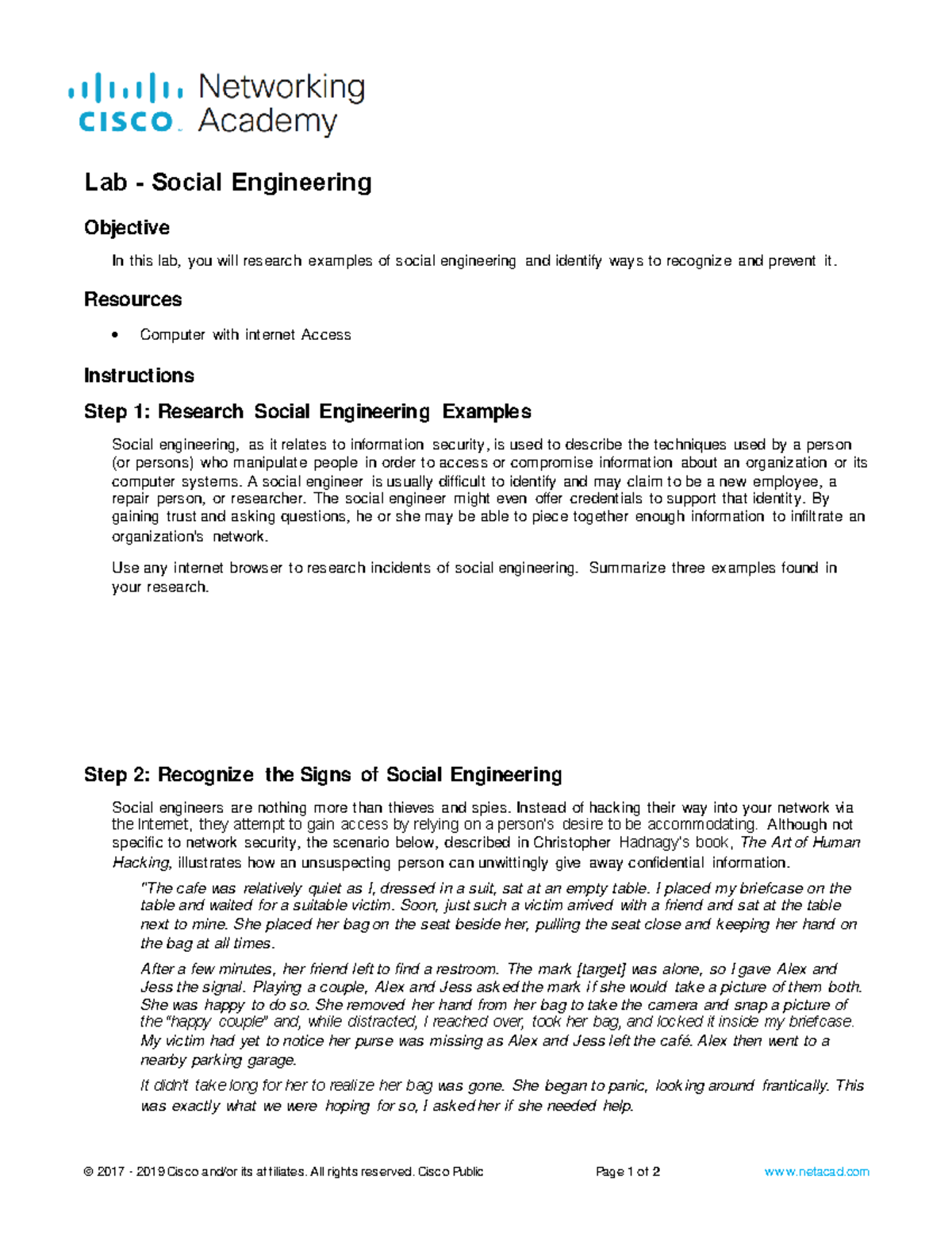 Social engineering - © 2017 - 2019 Cisco and/or its affiliates. All ...