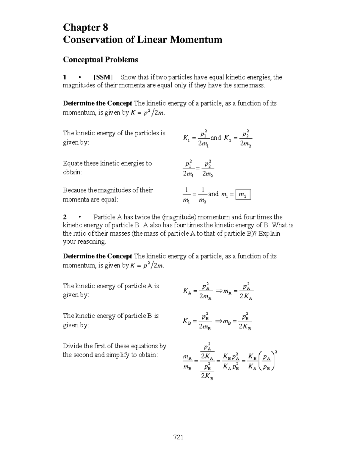Chapter 8: Conservation of Linear Momentum Concepts and Problems - Studocu