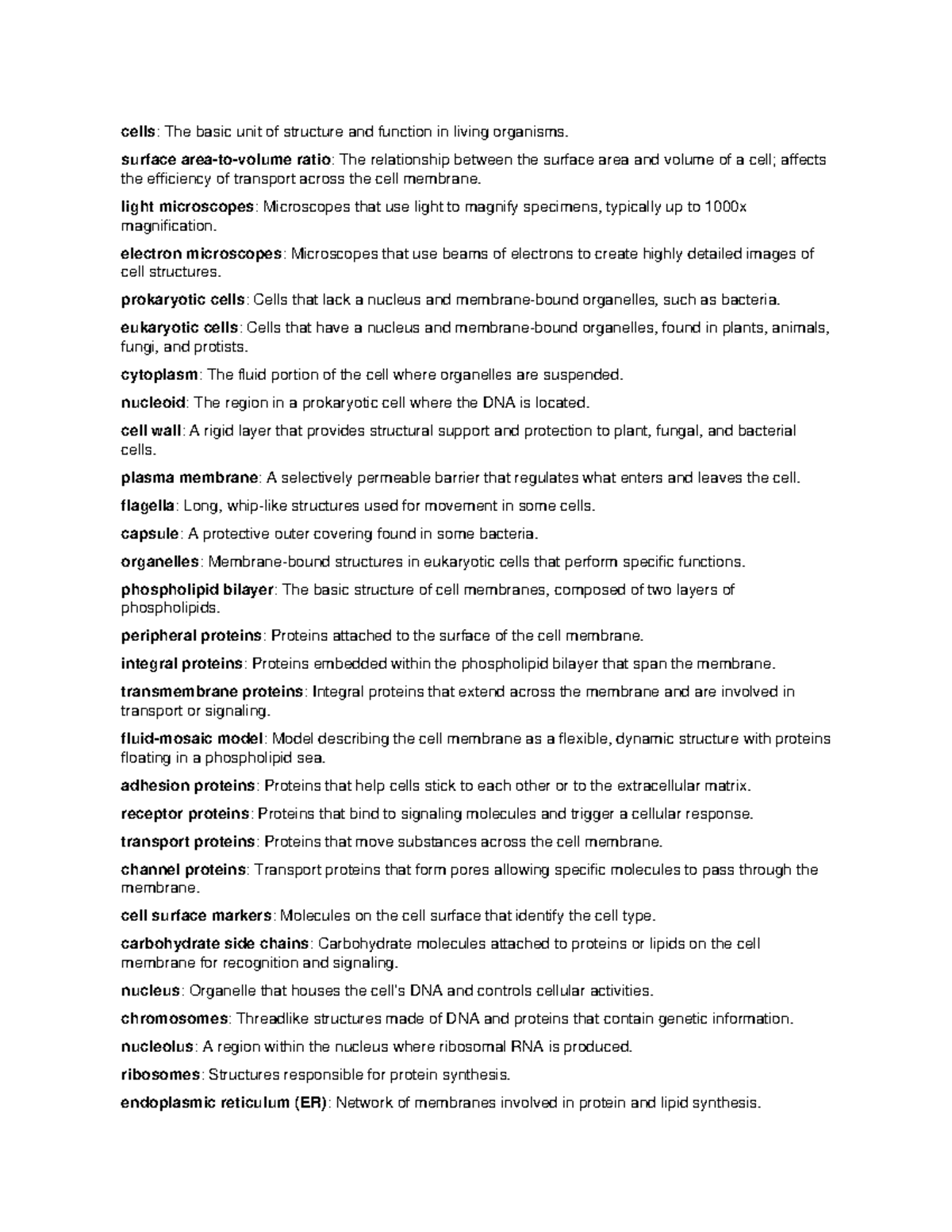 AP Biology Key Terms Definitions: Cells, Structures, and Functions ...