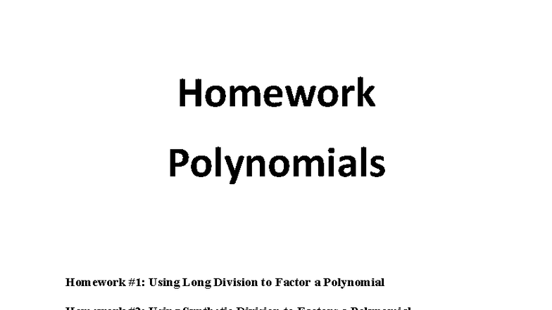 Unit 4 Polynomials Homework 2020 - Homework Polynomials Homework # 1 ...