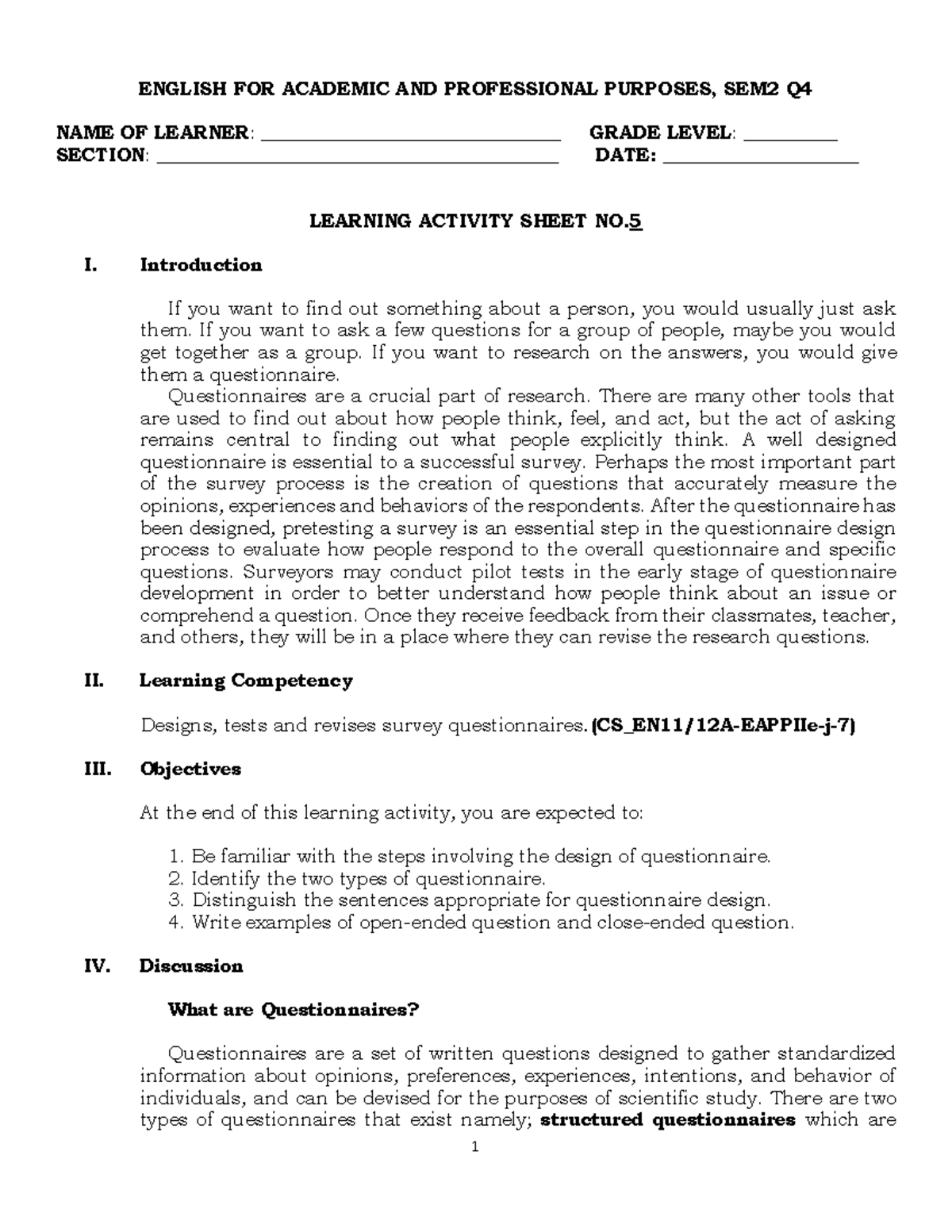 SHS EAPP Q4 LAS 5 - supplementary lesson - ENGLISH FOR ACADEMIC AND ...