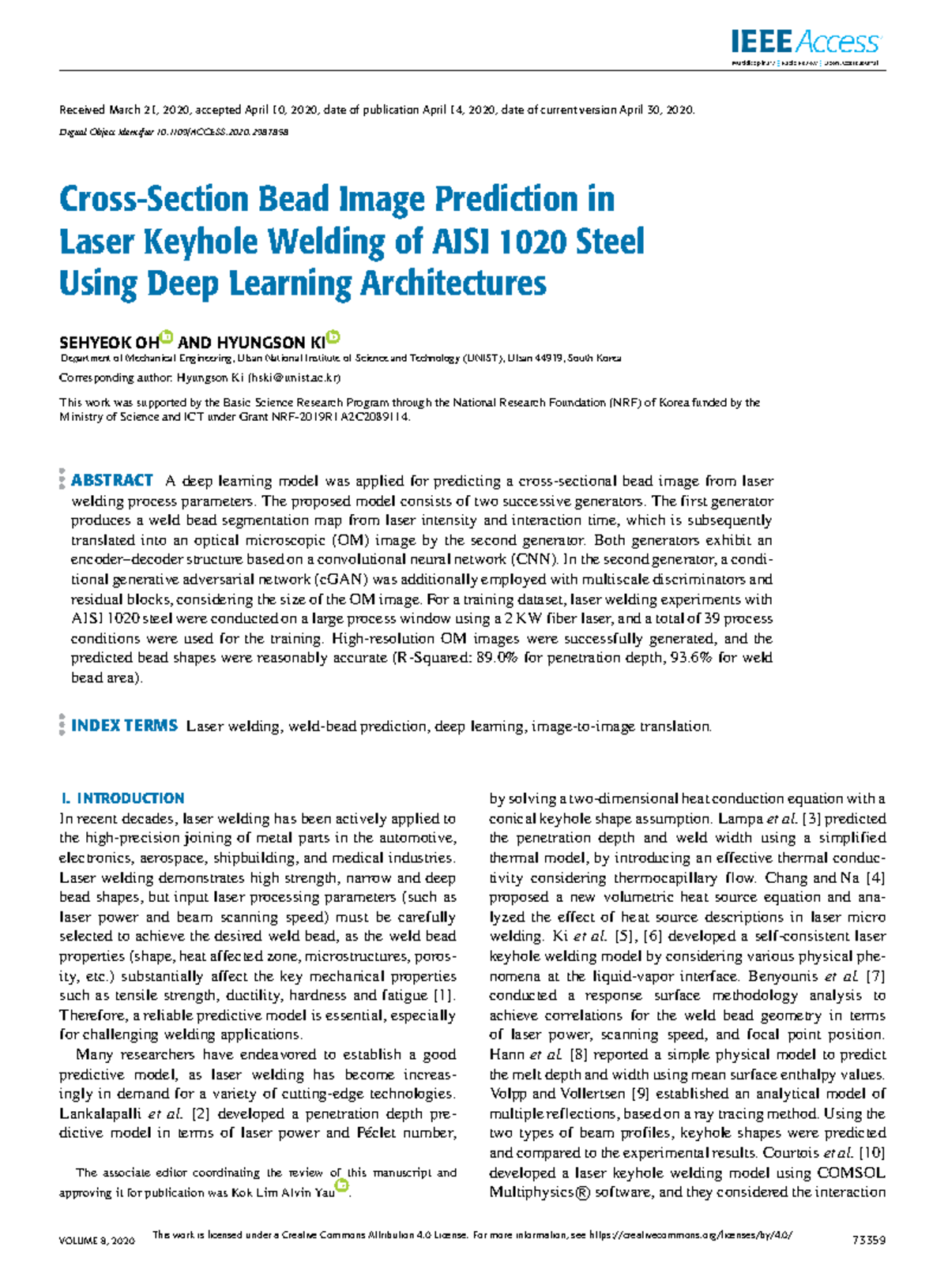 Cross-Section Bead Image Prediction in Laser Keyhole Welding of AISI ...