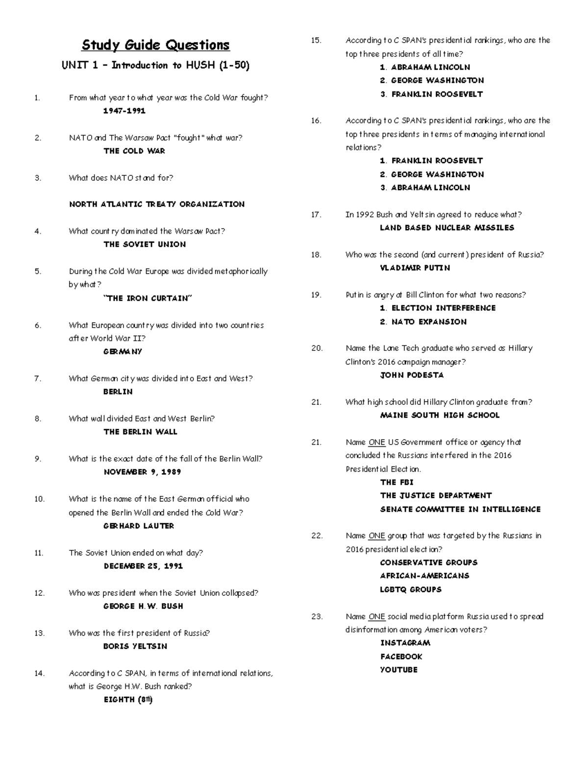 Study-guide-hush - hush study guide - Study Guide Questions UNIT 1 ...