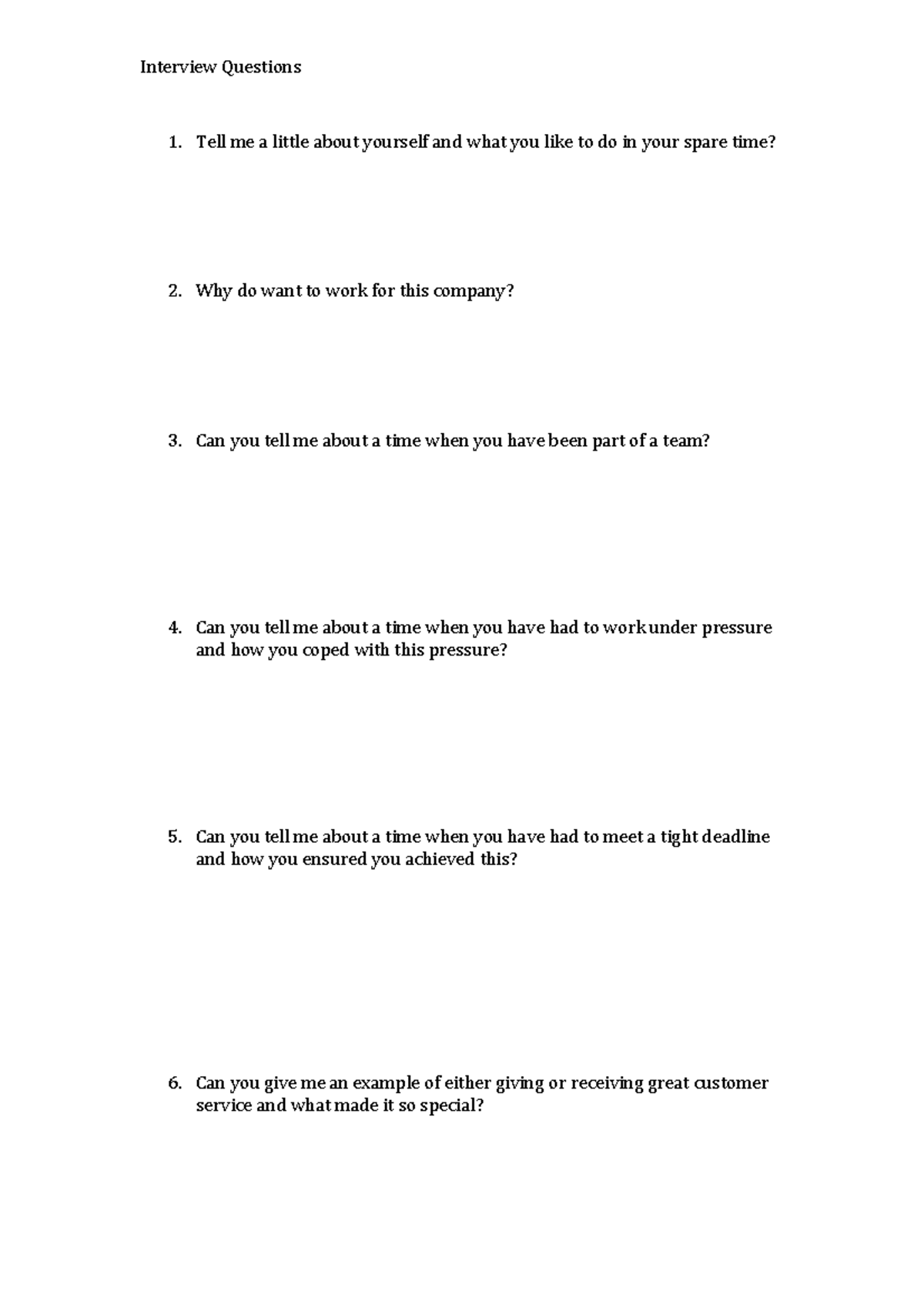 B3 Interview Questions for Job Candidates - Studocu