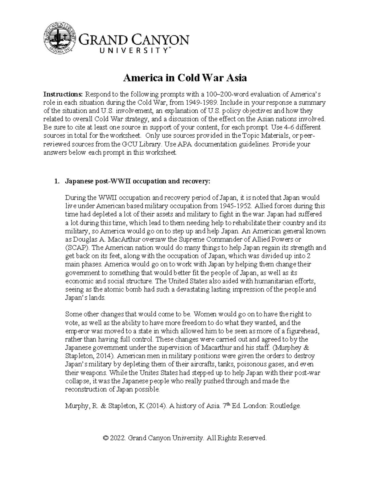 America in Cold War Asia: Evaluating U.S. Involvement and Impact - Studocu