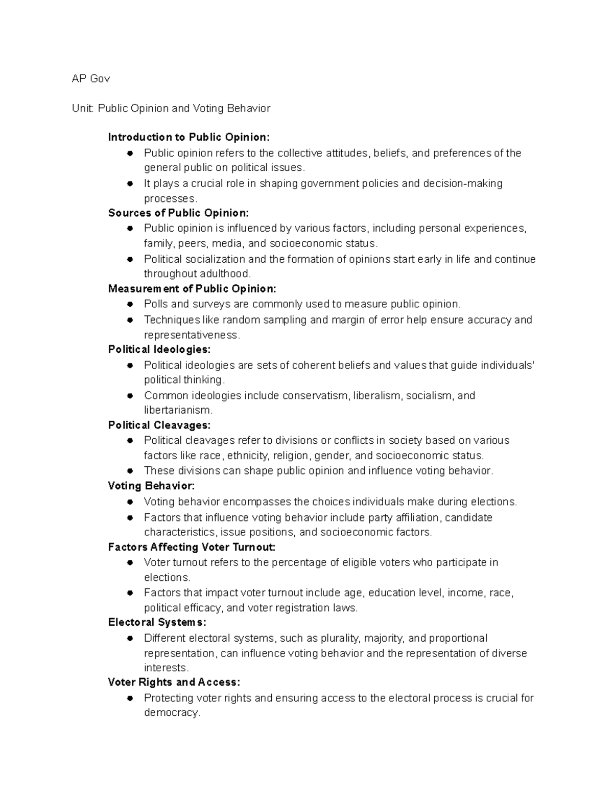 AP Gov Public Opinion and Voting Behavior - AP Gov Unit: Public Opinion ...