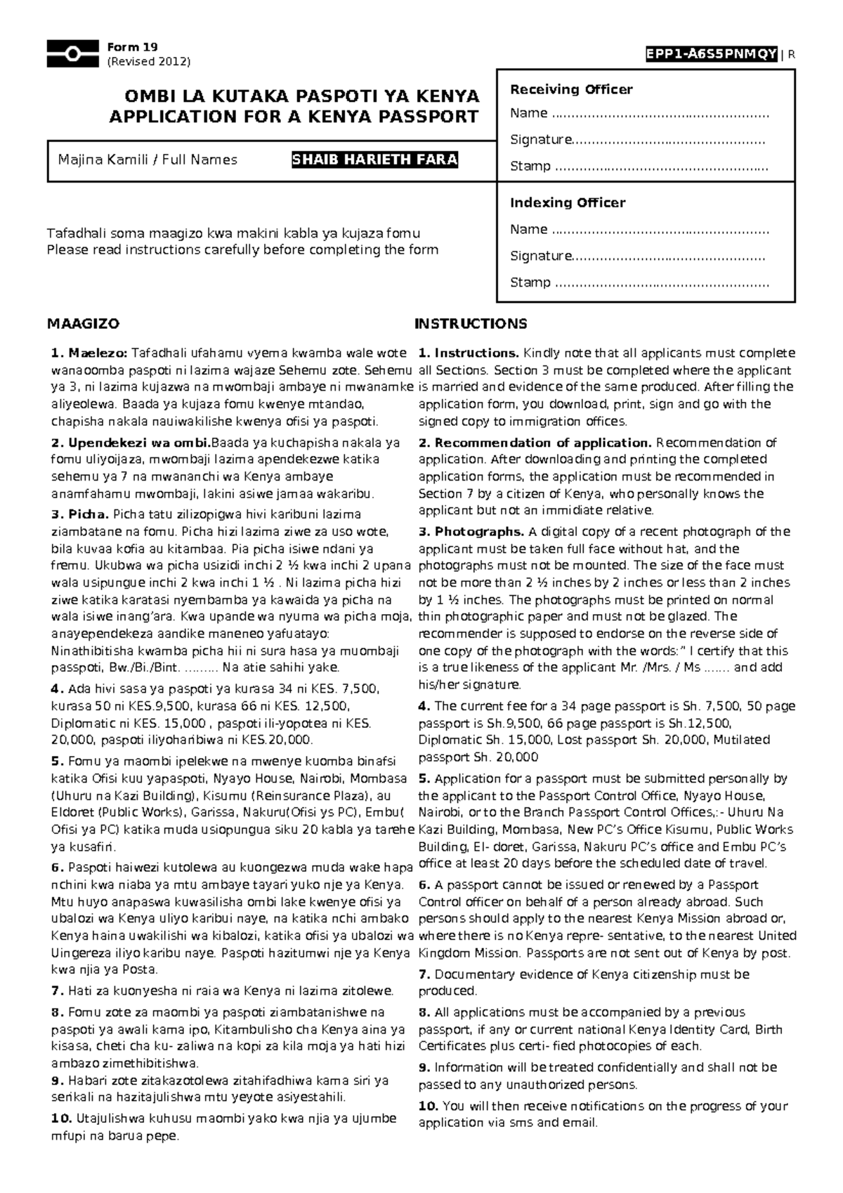 EPP1-A6S5PNMQY | R: Kenya Passport Application Form Instructions - Studocu