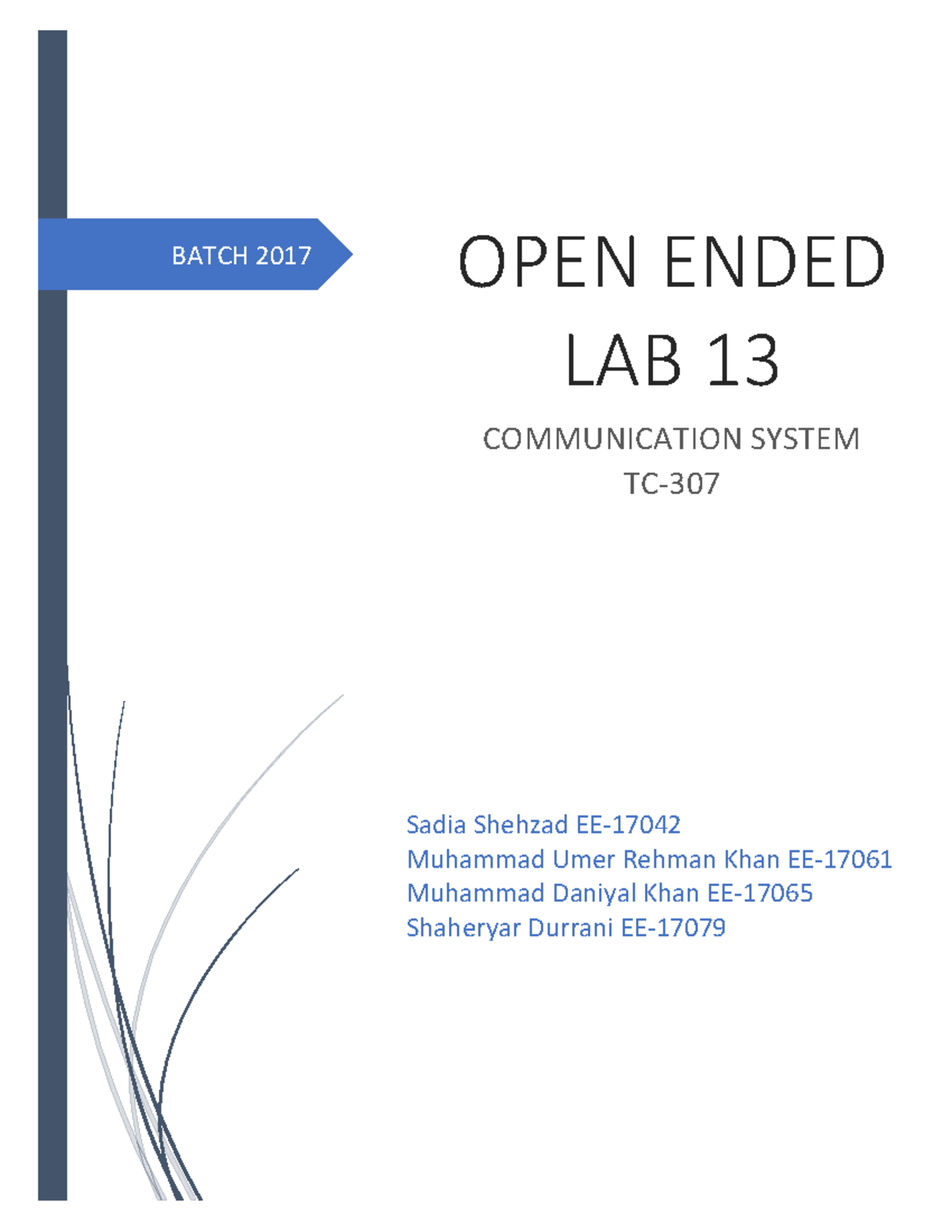 OPEN Ended LAB 13 - OPEN ENDED BATCH - LAB - TC- COMMUNICATION SYSTEM ...