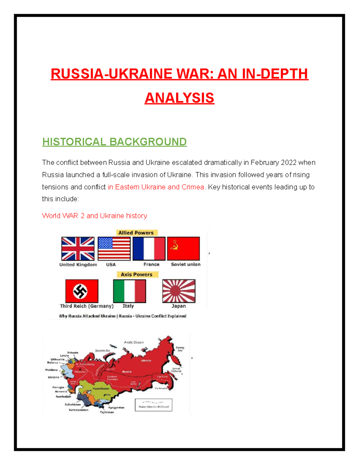 Russia-Ukraine Conflict: Historical Analysis and Impacts (KIPS) - Studocu