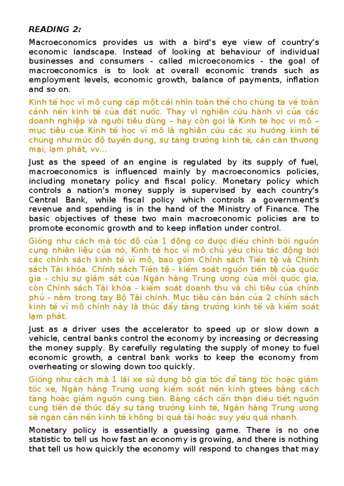 Unit 1 - Reading 2: Overview of Macroeconomics and Its Policies - Studocu