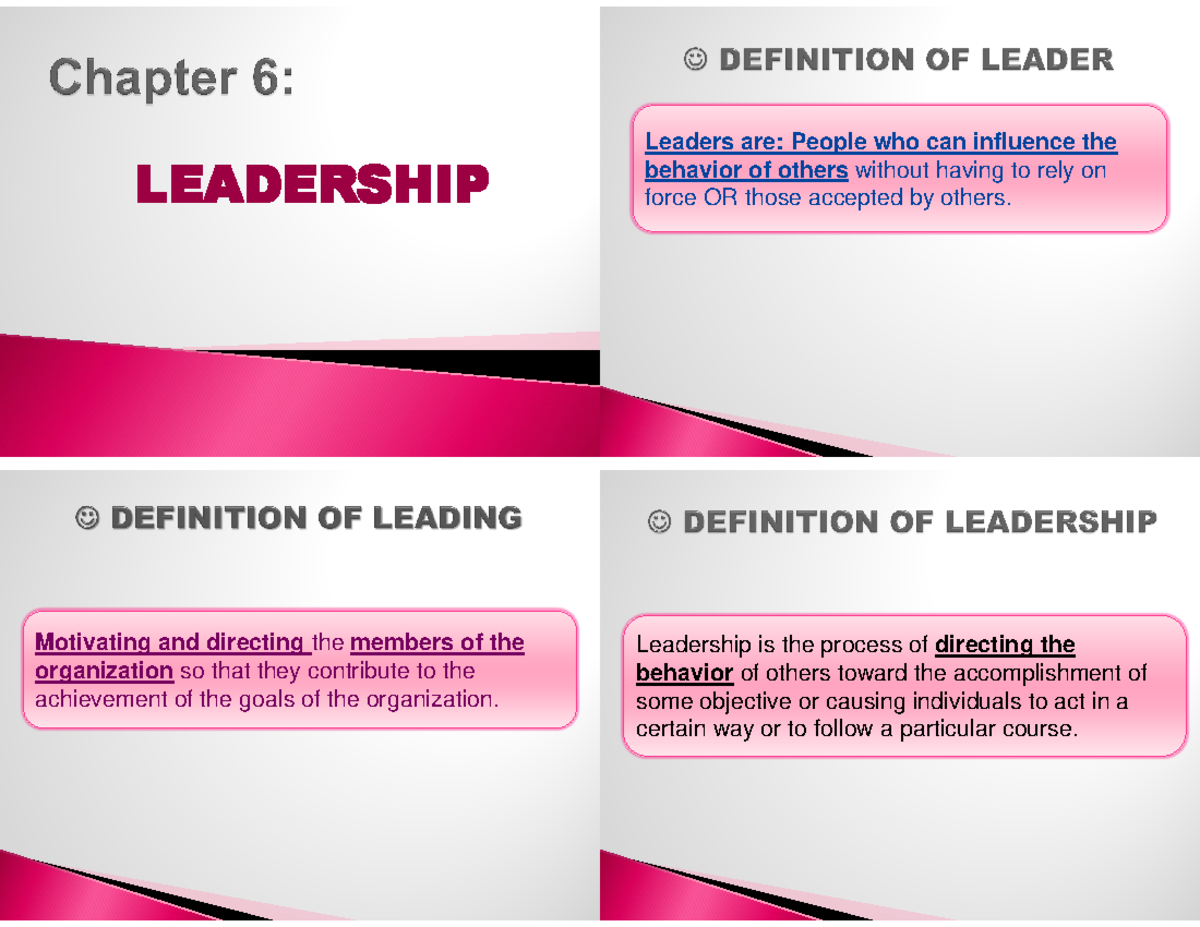 MGT162 Chapter 6: Understanding Leadership Traits and Styles - Studocu
