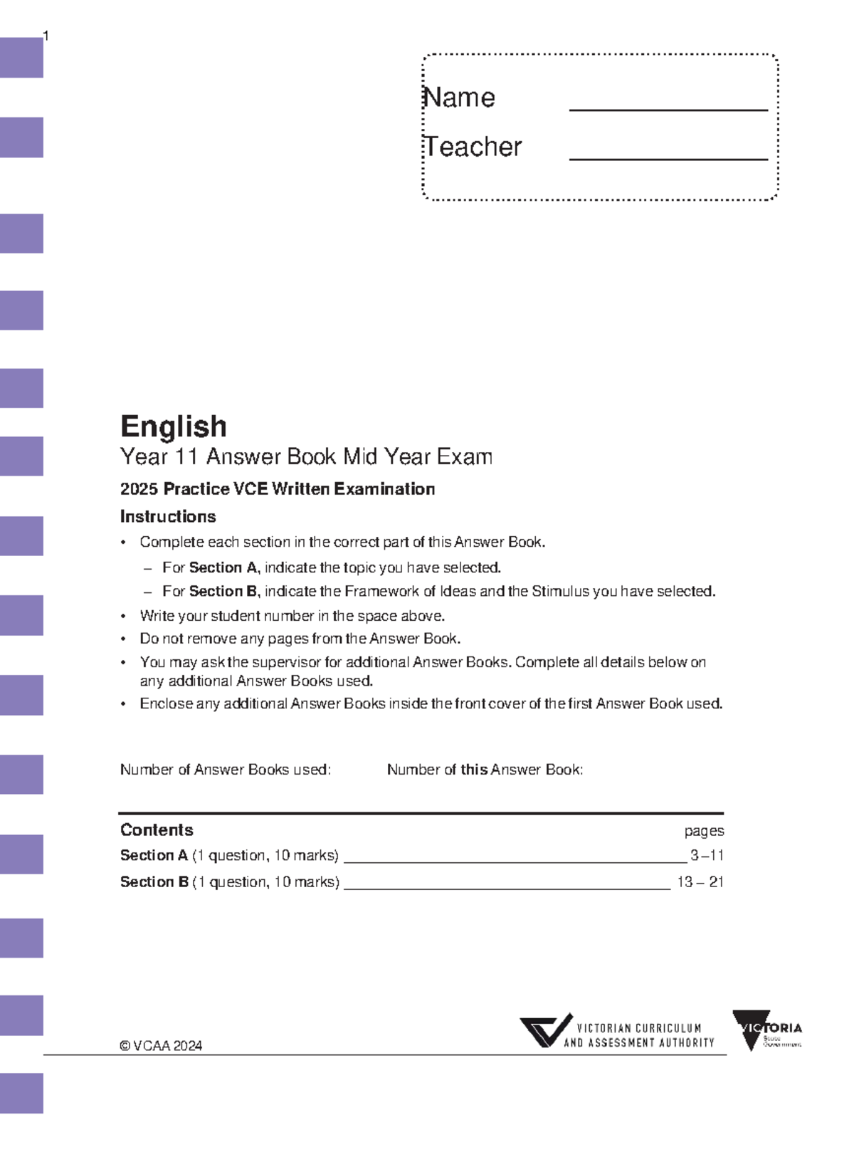 2025 VCE Year 11 English Mid Year Exam Answer Booklet - Studocu