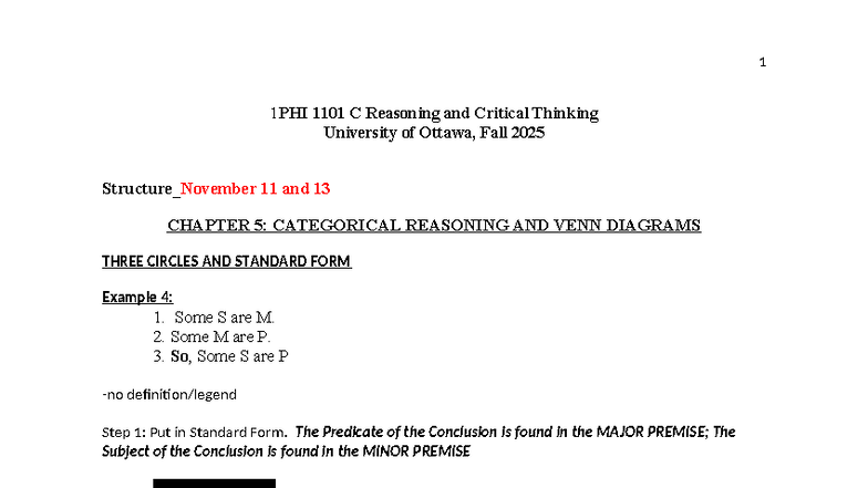 1 PHI 1101 C Final Exam Notes: Categorical Reasoning & Venn Diagrams ...