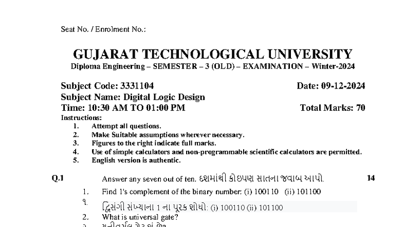 DLD-W24: Digital Logic Design Semester 3 Exam Paper - Studocu