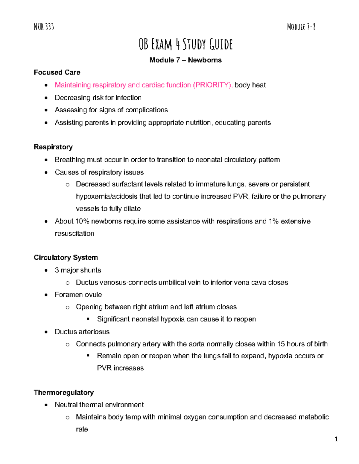 OB Exam 4 Study Guide - NUR 335 Module 7 - 8 OB Exam 4 Study Guide ...