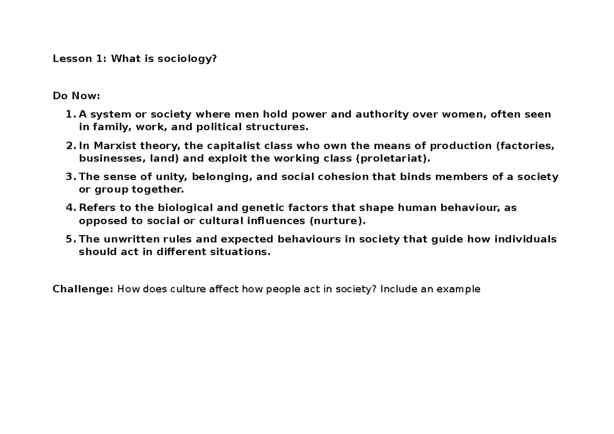 Lesson 1: Introduction to Sociology and Multiculturalism Insights - Studocu