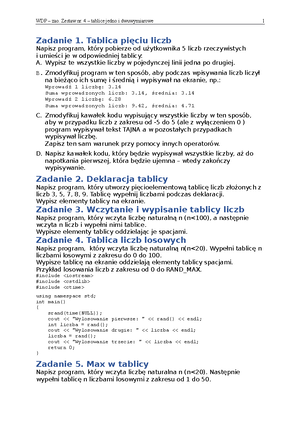 Cwiczenia 2 - Tematy na labolatorium nr 2 - Ćwiczenia 1 - Wstęp do ...