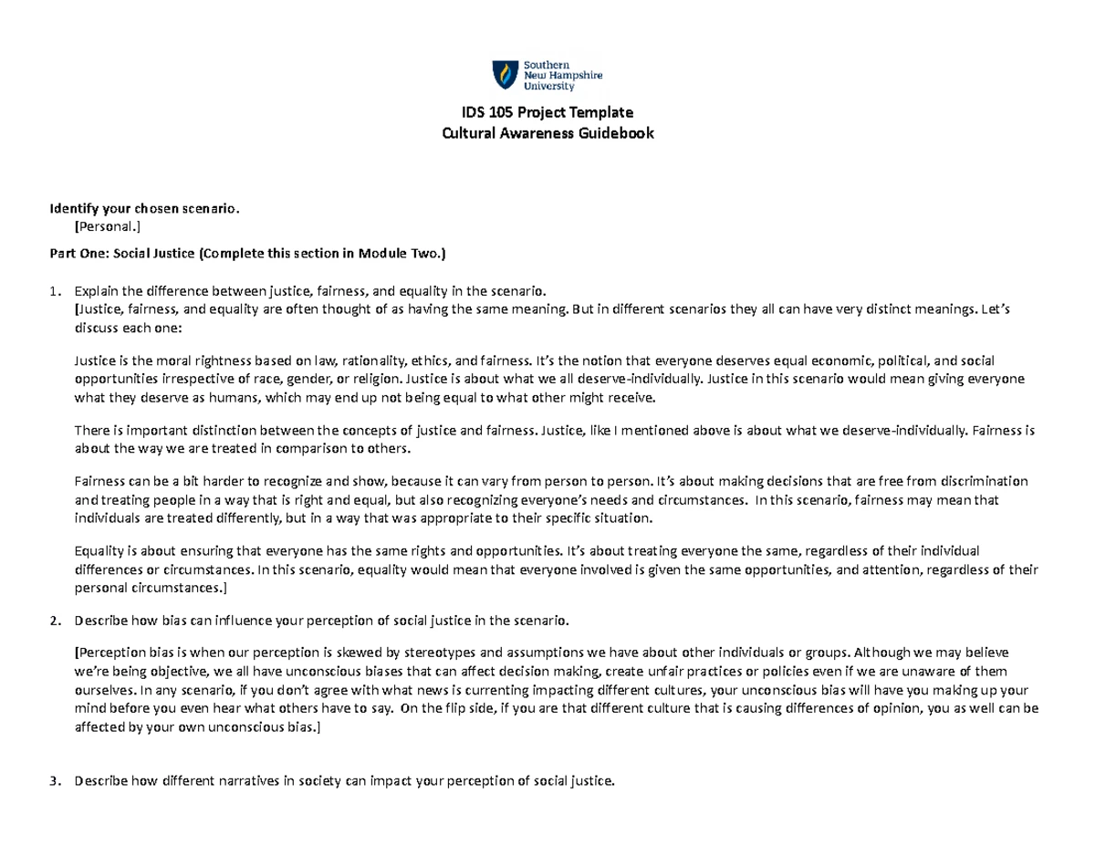 IDS 105 Project Part 1: Exploring Social Justice and Cultural Fluency ...