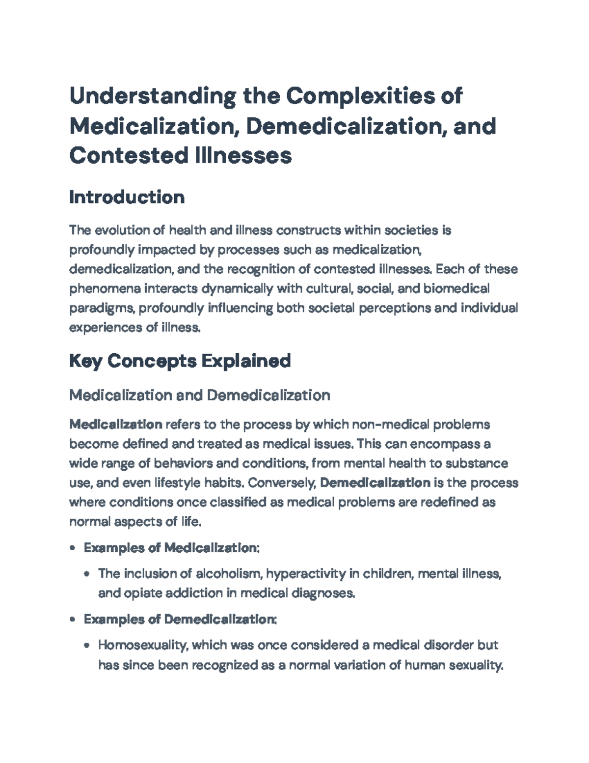 Understanding Medicalization, Demedicalization, & Contested Illnesses ...