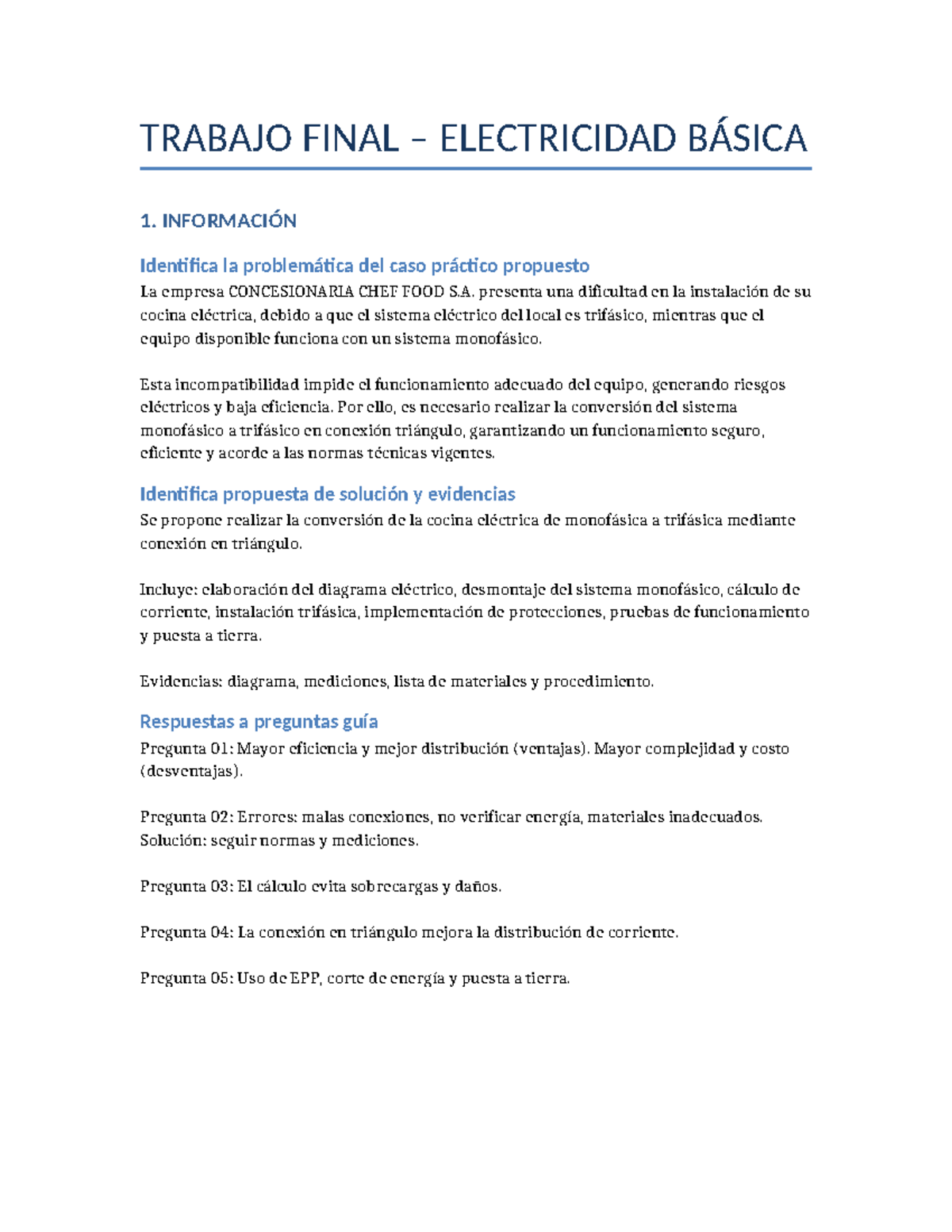 TRABAJO FINAL ELECTRICIDAD BÁSICA 1: Conversión a Trifásico - Studocu