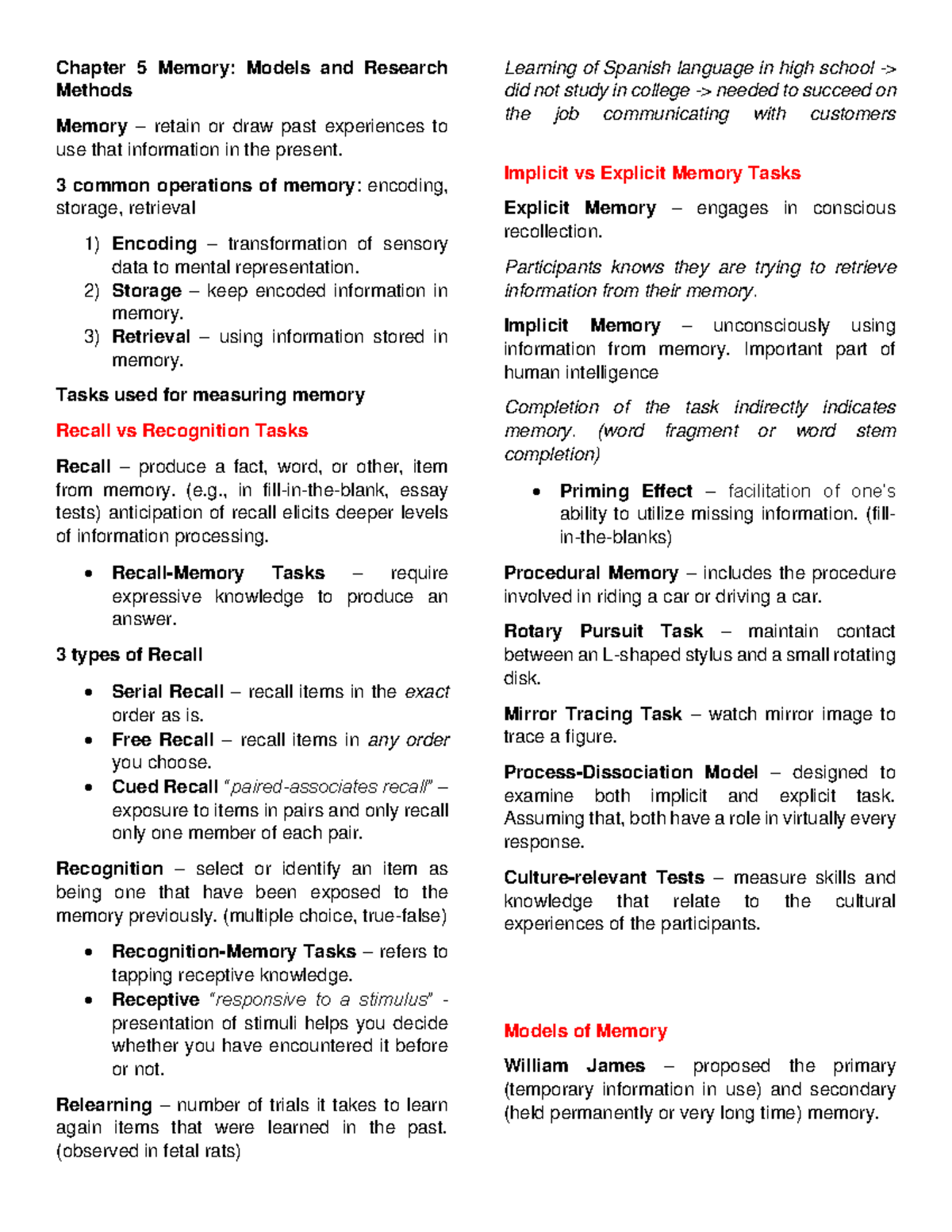 PSY 101: Chapter 5 - Memory Models and Research Methods - Studocu