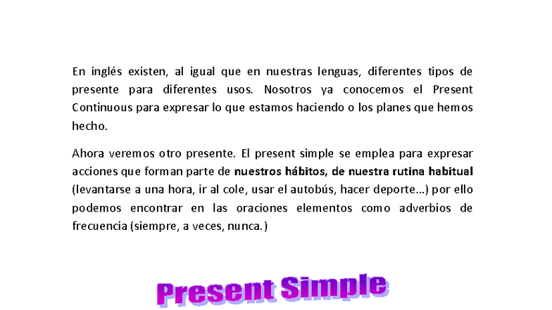 Present Simple: Usos y Estructura en Inglés - Studocu