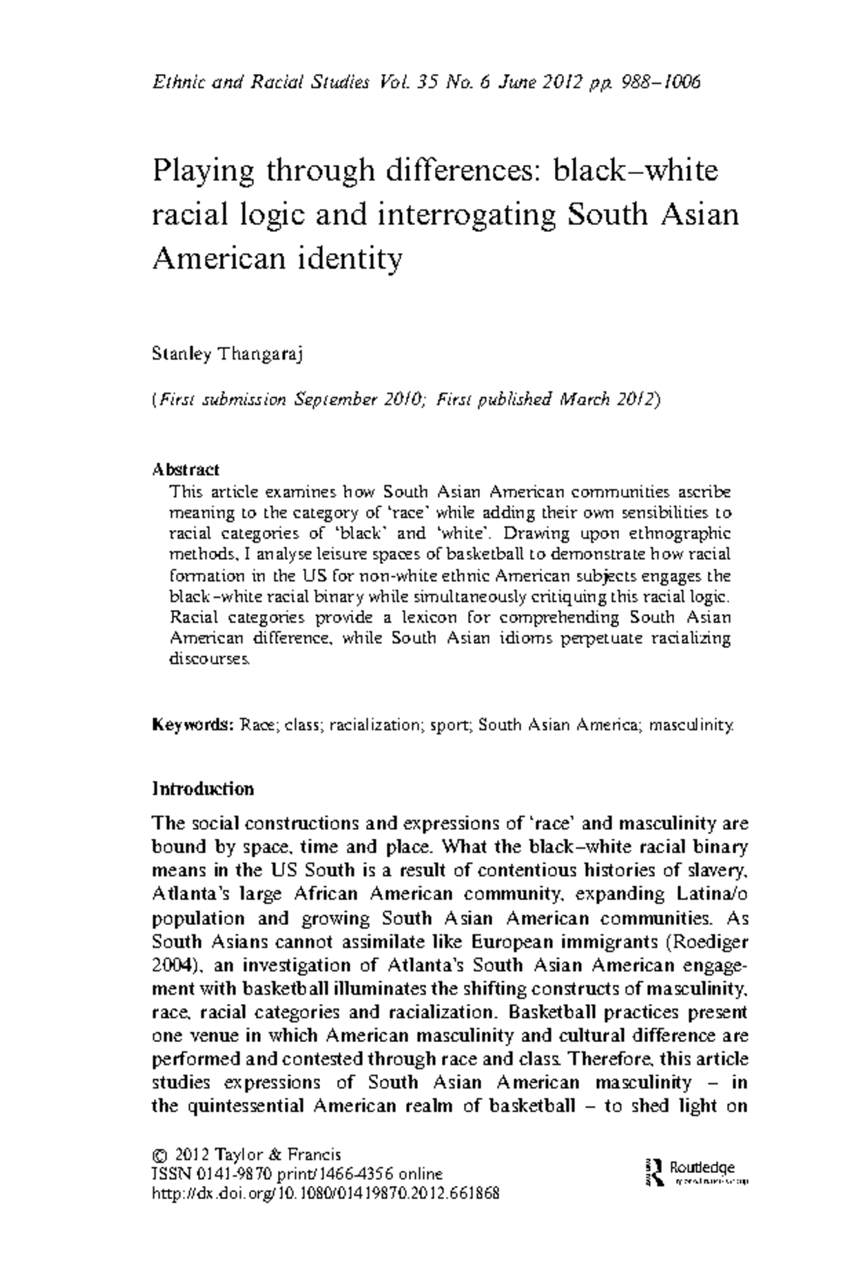 Playing Through Differences: South Asian American Identity in ...