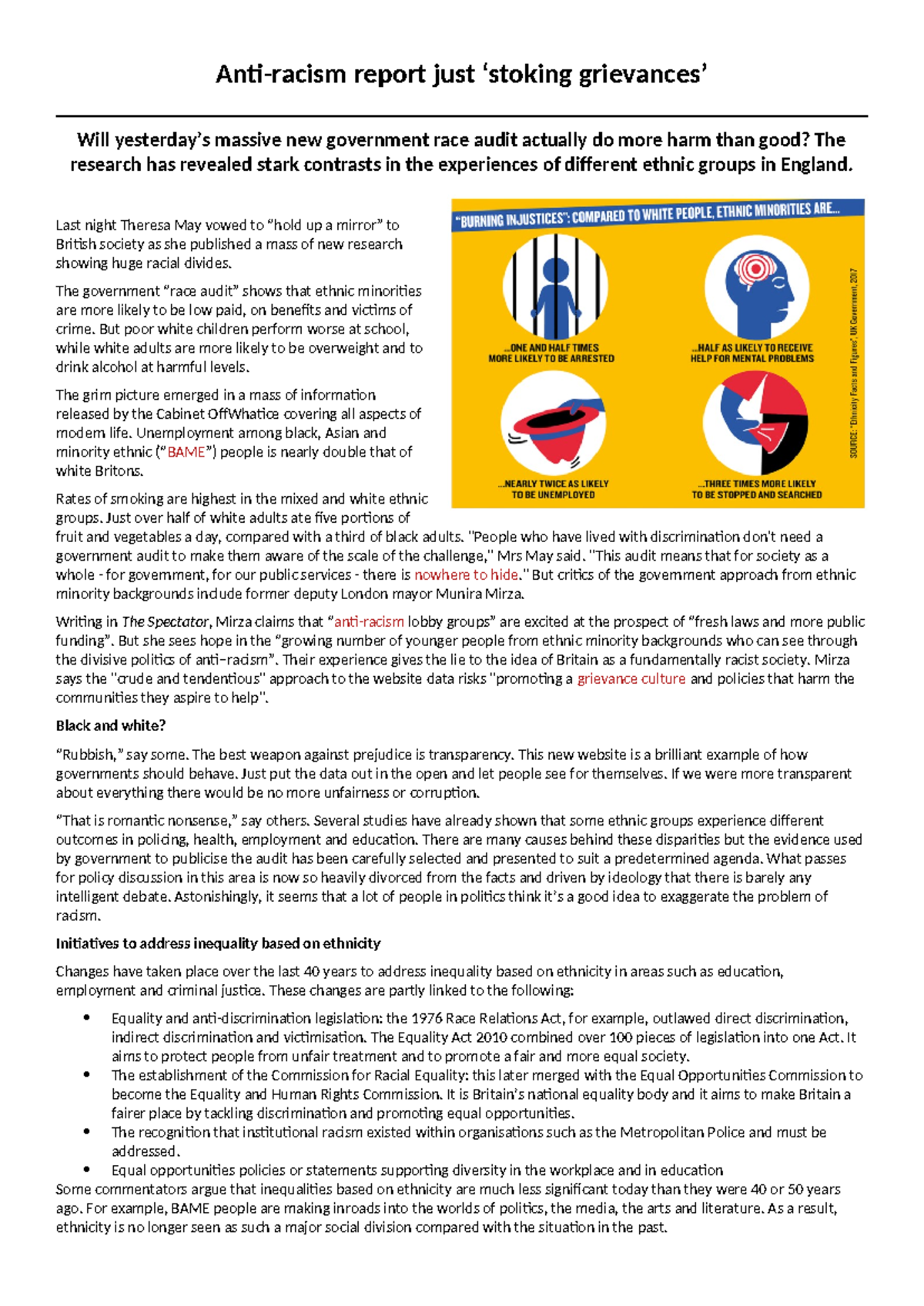 Sociology Report: Government Race Audit - Harm or Help? - Studocu
