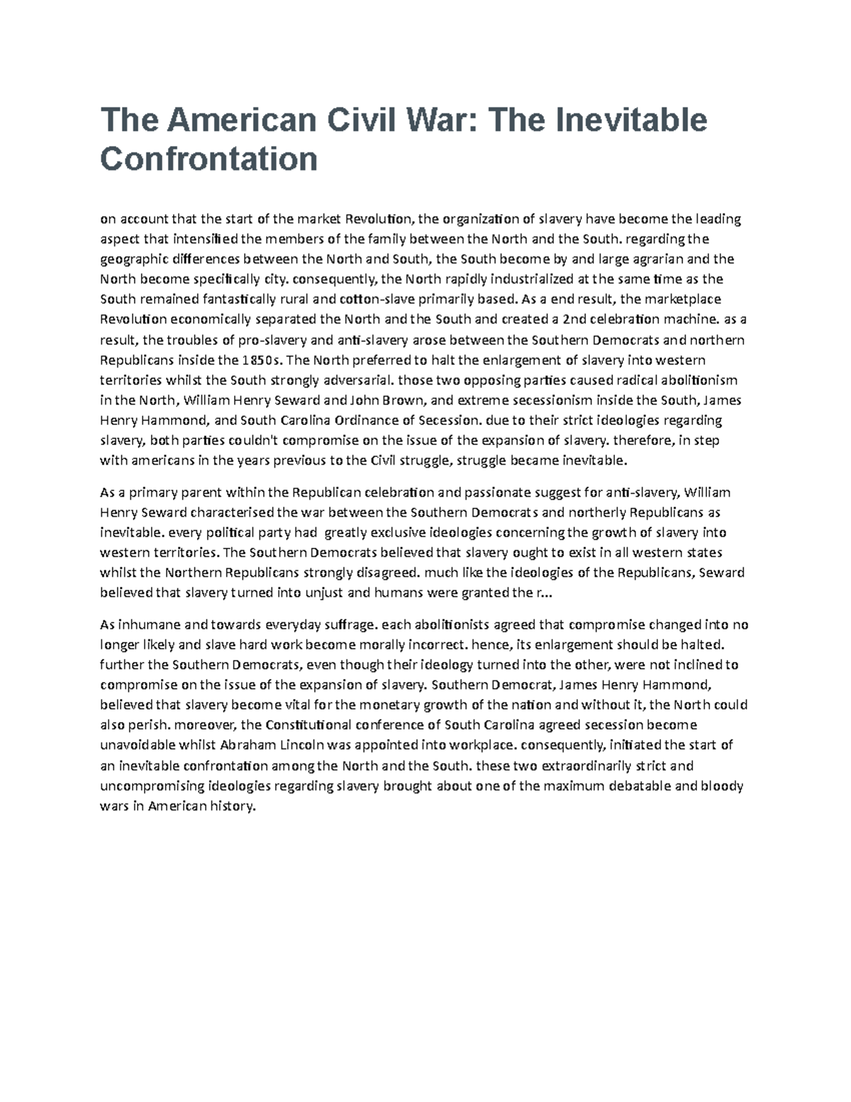 The American Civil War (HIST 101) - An Inevitable Confrontation ...