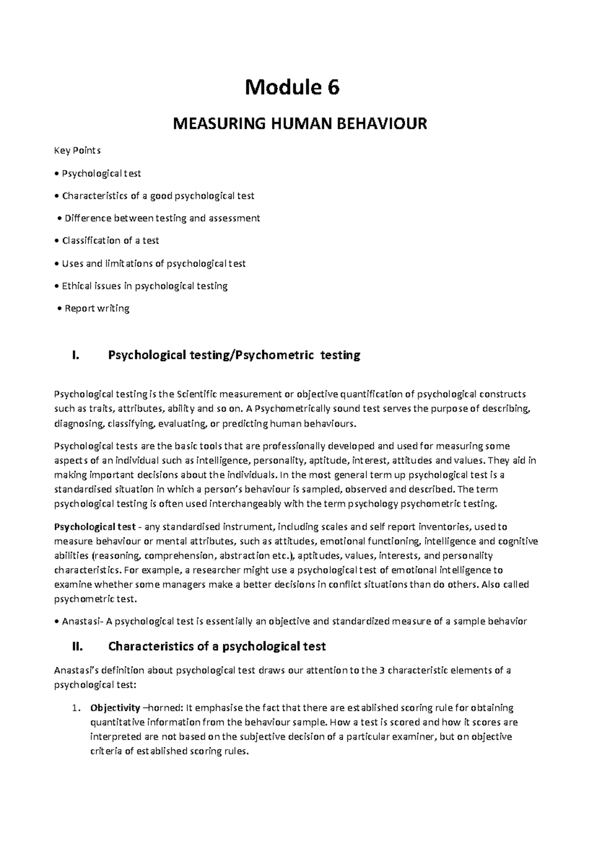 Module 6: Key Points on Measuring Human Behavior in Psychological ...