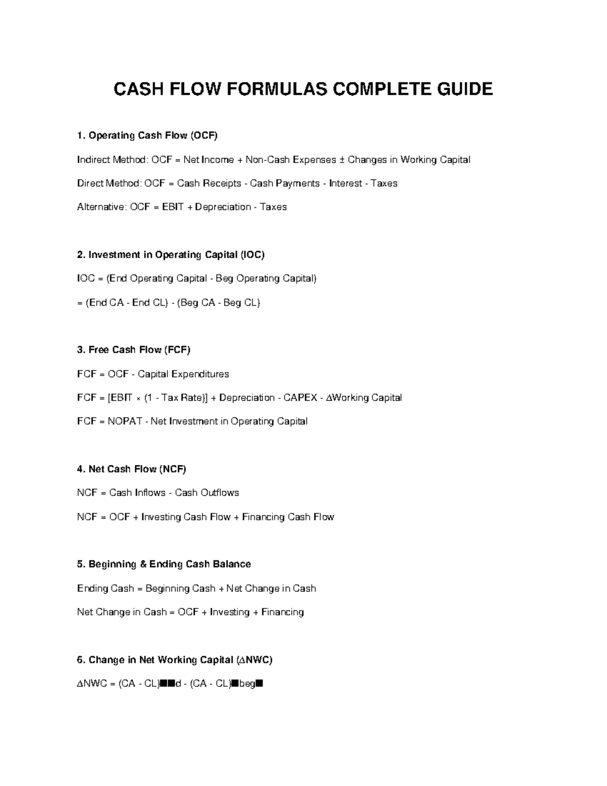 CASH FLOW FORMULAS COMPLETE GUIDE: OCF, FCF, NCF & More - Studocu