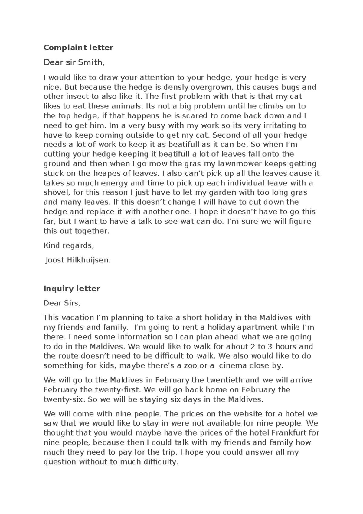 Complaint and Inquiry Letters: Guidance and Examples - Studeersnel