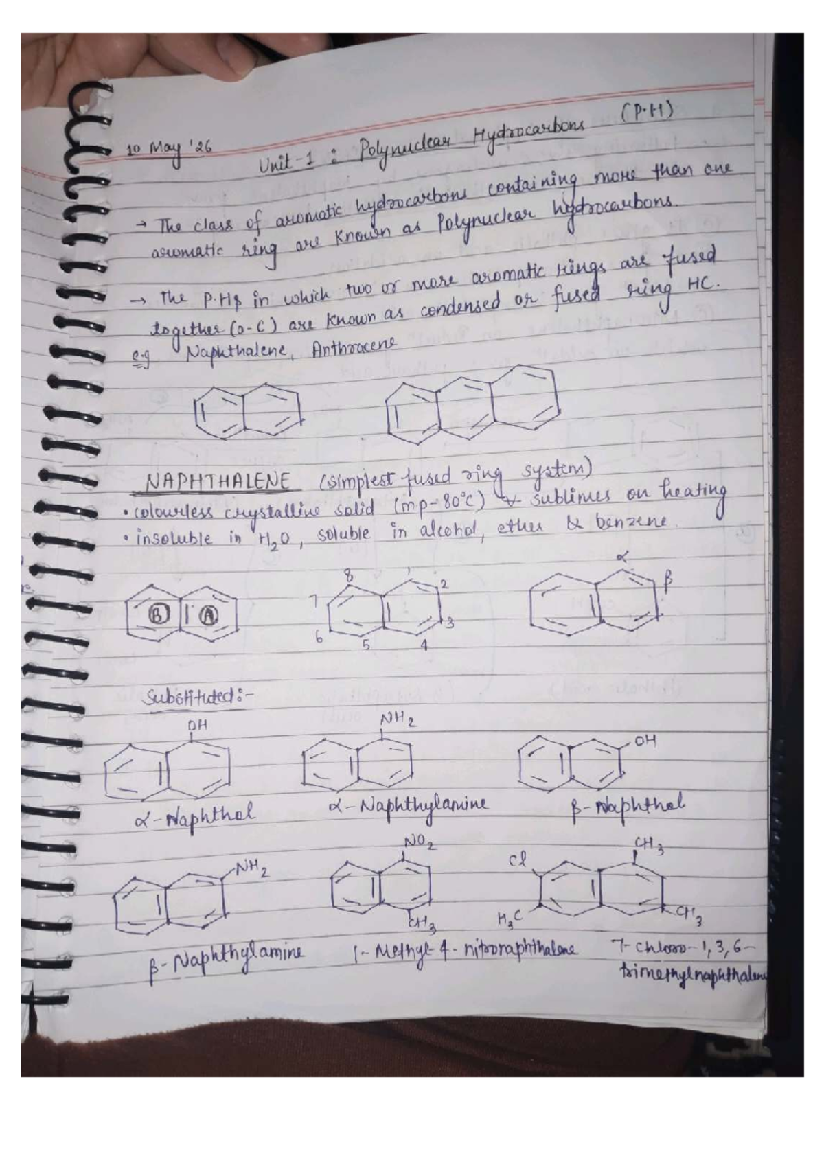 Polynuclear Hydrocarbons (P.H) Notes for Unit 1 - 10 May - Studocu