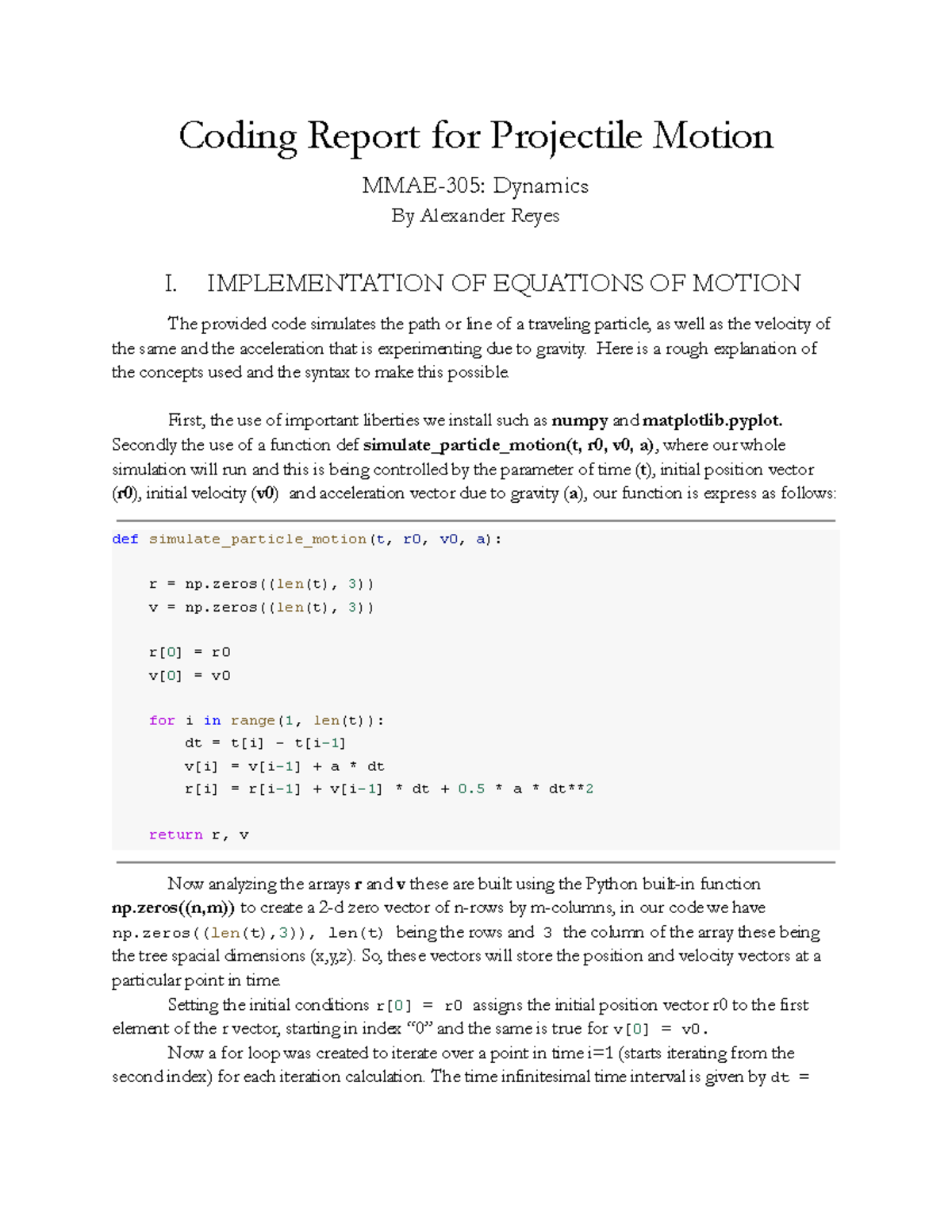 MMAE-305: Coding Report on Projectile Motion Simulation - Studocu
