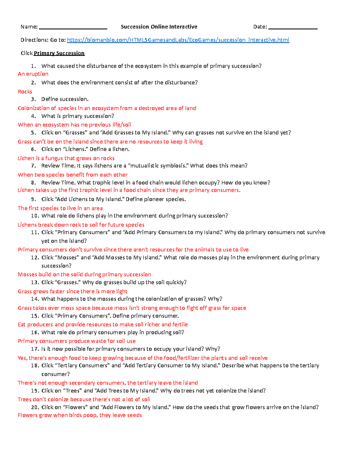 Succession Online Interactive Study Guide - Eco 101 - Studocu