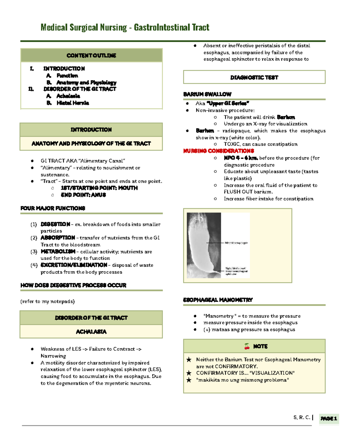 Medical Surgical Nursing (Medsurg) - GI Tract Disorders Lecture Notes ...