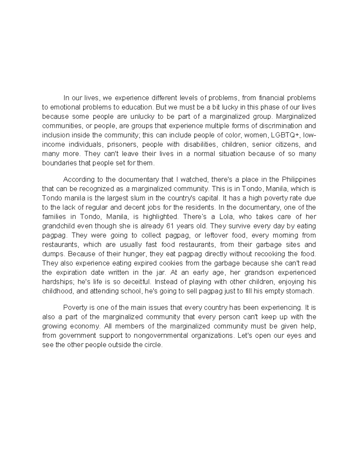 Understanding Marginalized Communities: A Study of Tondo, Manila - Studocu