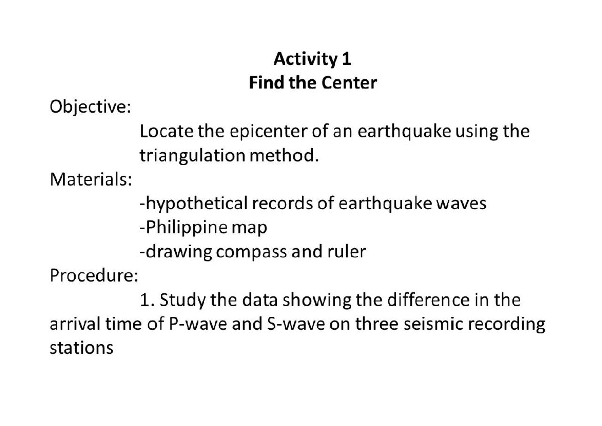 Activity 1: Finding the Epicenter of an Earthquake - Study Guide - Studocu