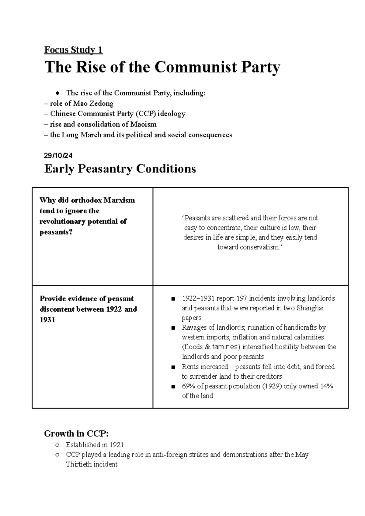 Comprehensive Study Notes on the Rise of the Communist Party (CNS 101 ...