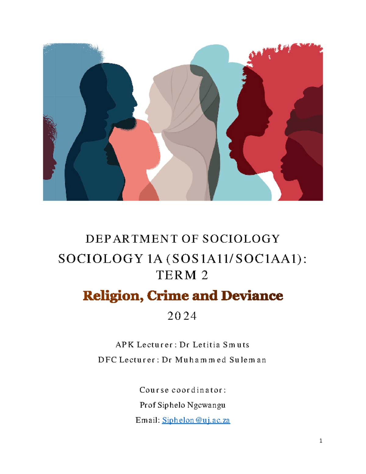 Sociology 1A (SOS1A11/SOC1AA1) Course Outline: Religion, Crime ...