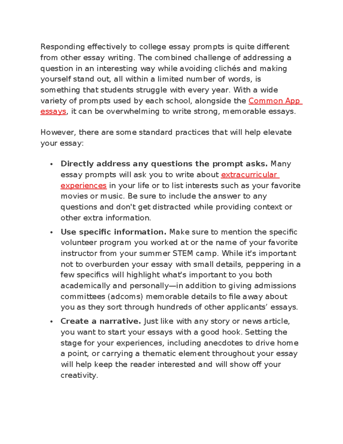 Strategies for Responding to College Essay Prompts - Studocu